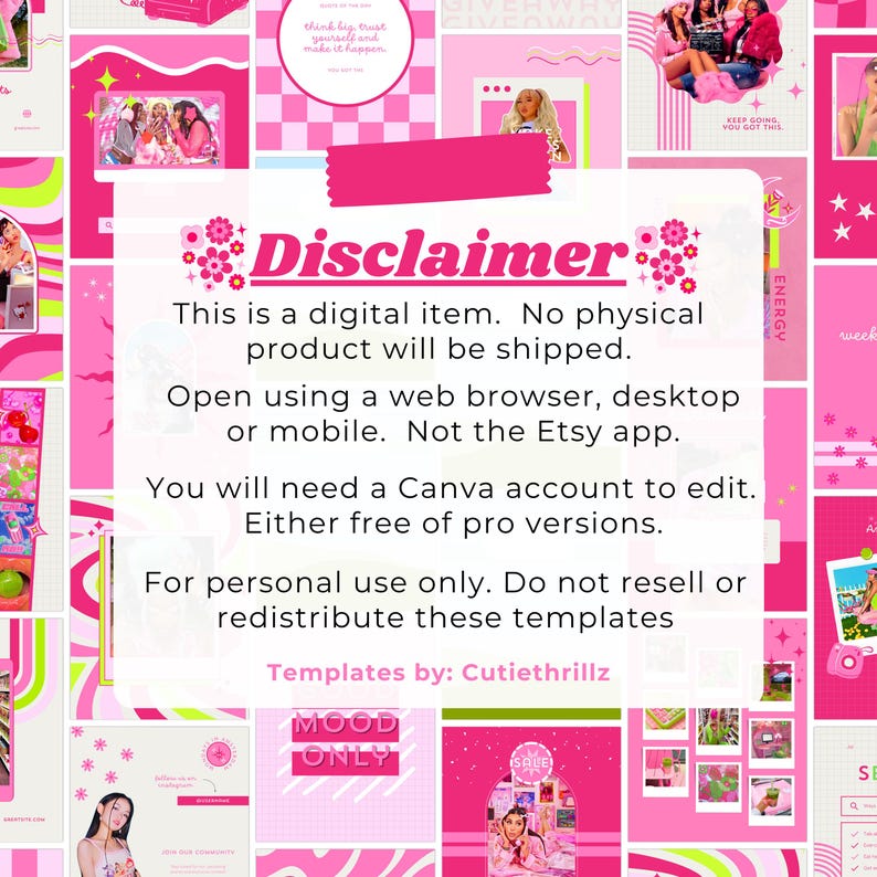 Y2K Instagram Post Templates: Pink Girly Designs (canva Editable ...