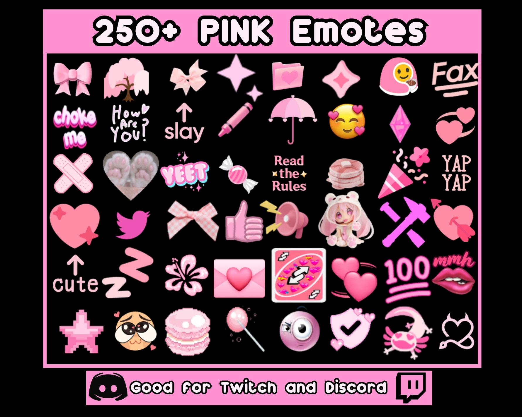250 MEGA PINK Emotes Pack Pink Aesthetic Emotes for Twitch and Discord ...