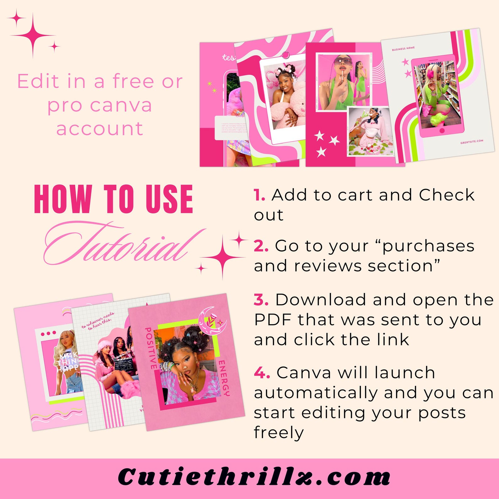 Y2K Instagram Post Templates: Pink Girly Designs (canva Editable ...