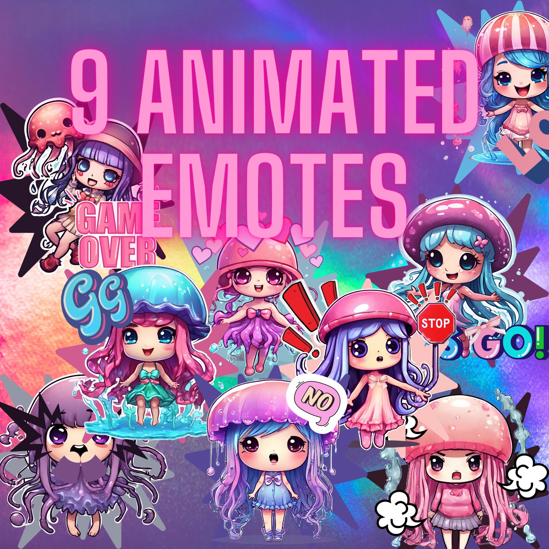 Coquette Chibi Jellyfish Emotes, Animated Emotes for Twitch, Youtube ...