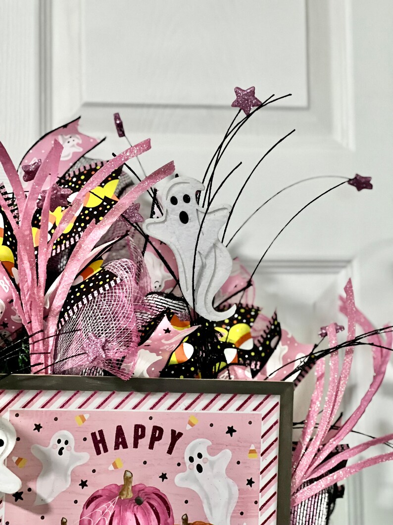Halloween Wreath, Ghost Wreath, Pink Halloween Decor, Candy Corn and Pink Halloween, Chic ...