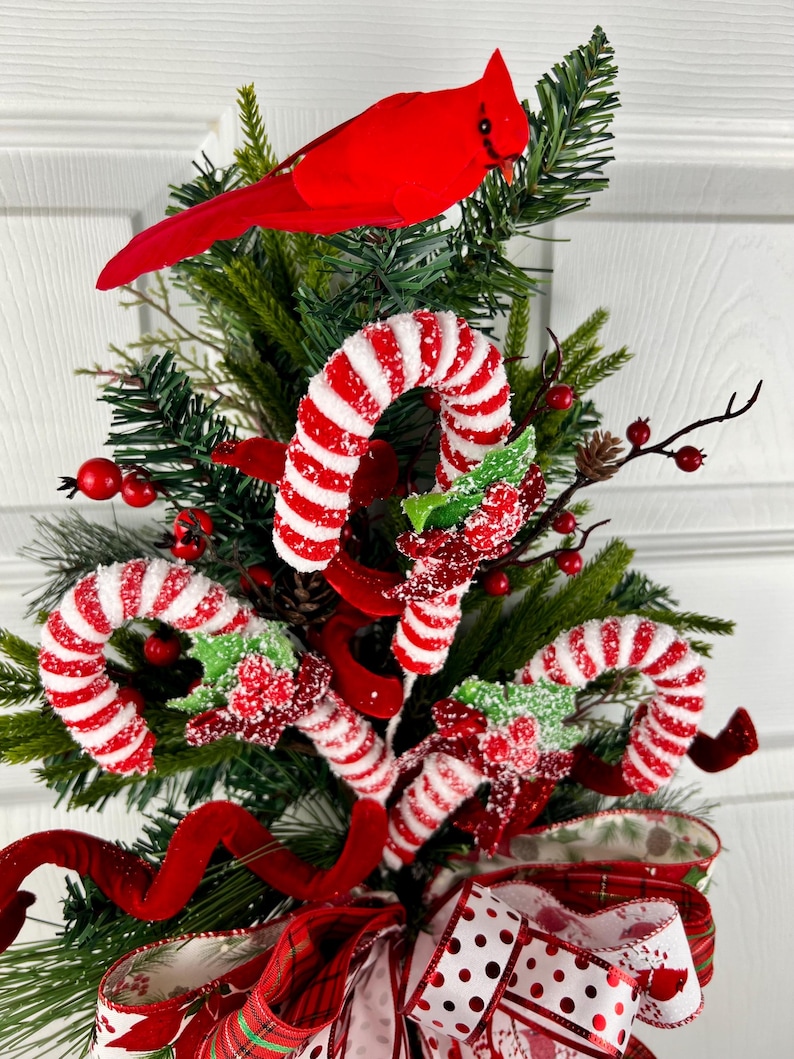 Cardinal Christmas Tree Topper | Red & White Holiday Bow | Peppermint ...