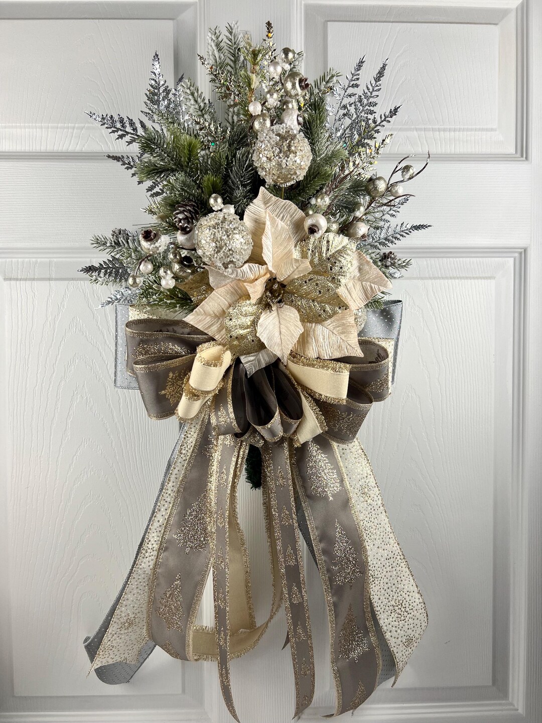 Silver & Gold Christmas Tree Topper With Poinsettia – Elegant Holiday ...