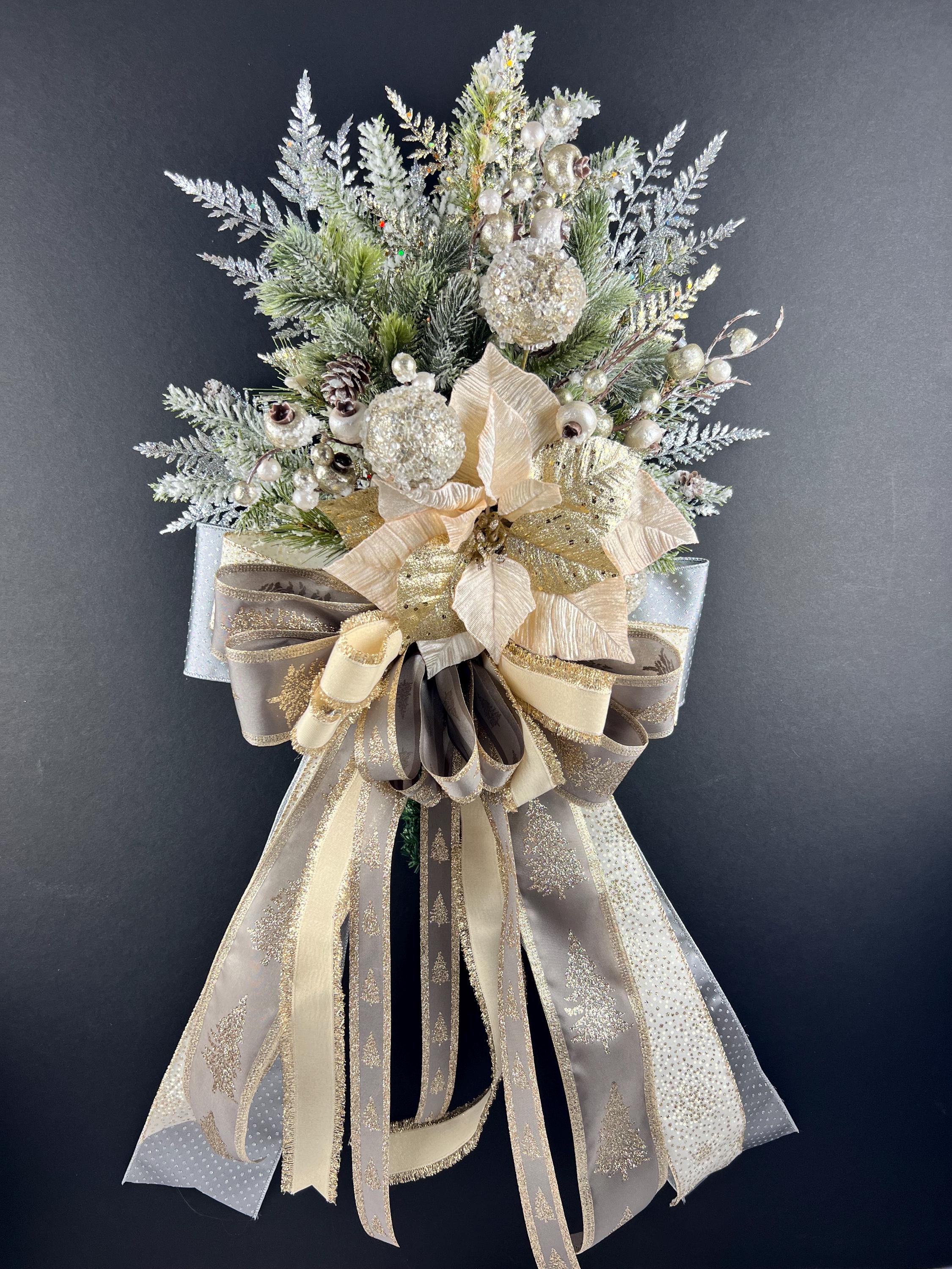 Silver & Gold Christmas Tree Topper With Poinsettia – Elegant Holiday ...
