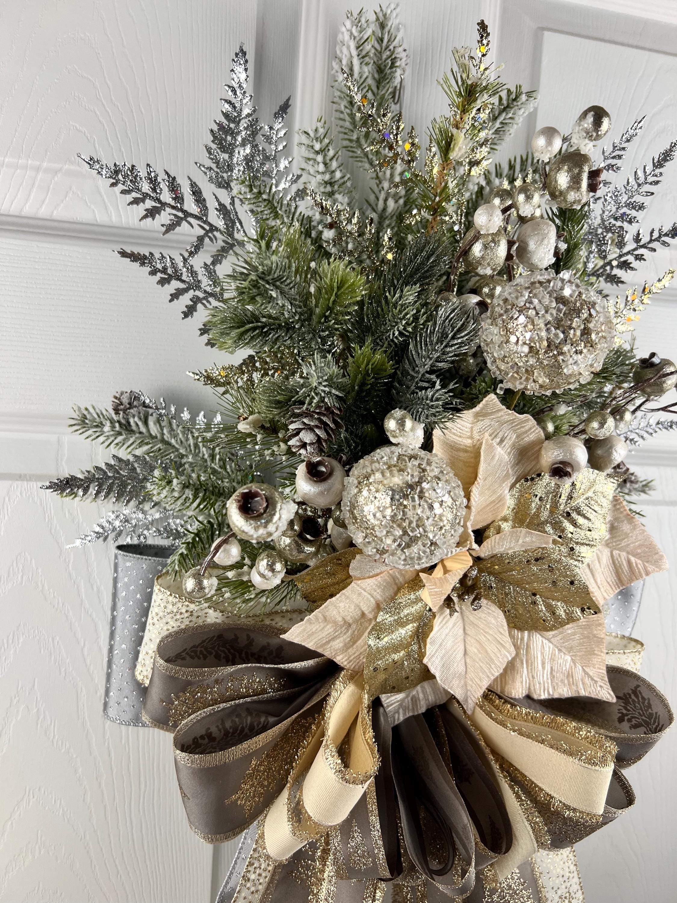 Silver & Gold Christmas Tree Topper With Poinsettia – Elegant Holiday ...