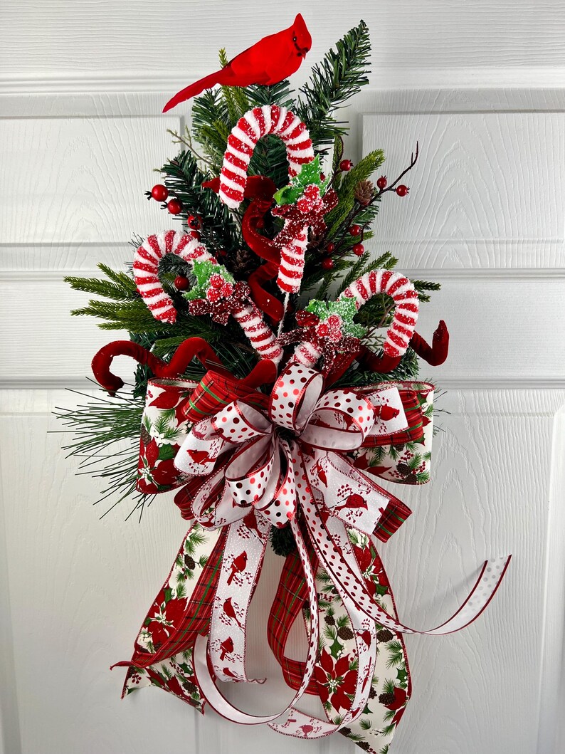 Cardinal Christmas Tree Topper | Red & White Holiday Bow | Peppermint ...