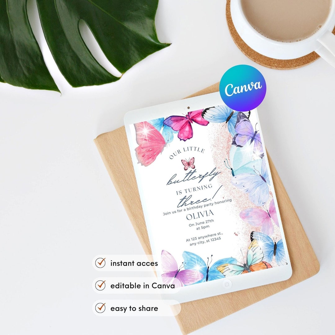 Butterfly Birthday Invitation I Pastel Rainbow Butterflies Birthday ...