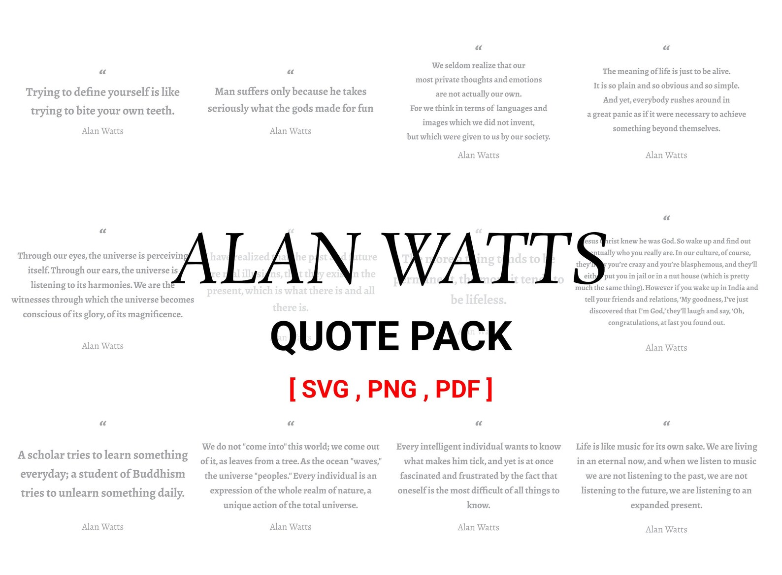 Alan Watts Quote Pack **(SVG, PNG, PDF)** Pack of 25 Alan Watts ...