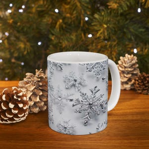 Snowflake Ceramic Mug, Winter Coffee Cup, Christmas Tea Mug, Holiday ...