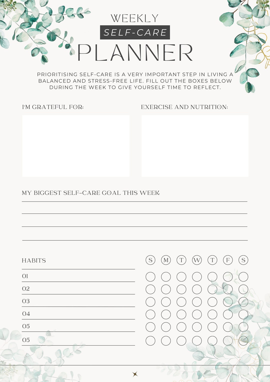 Printable Self-care Planner, Zum Downloaden, Digital Self-care Planner ...