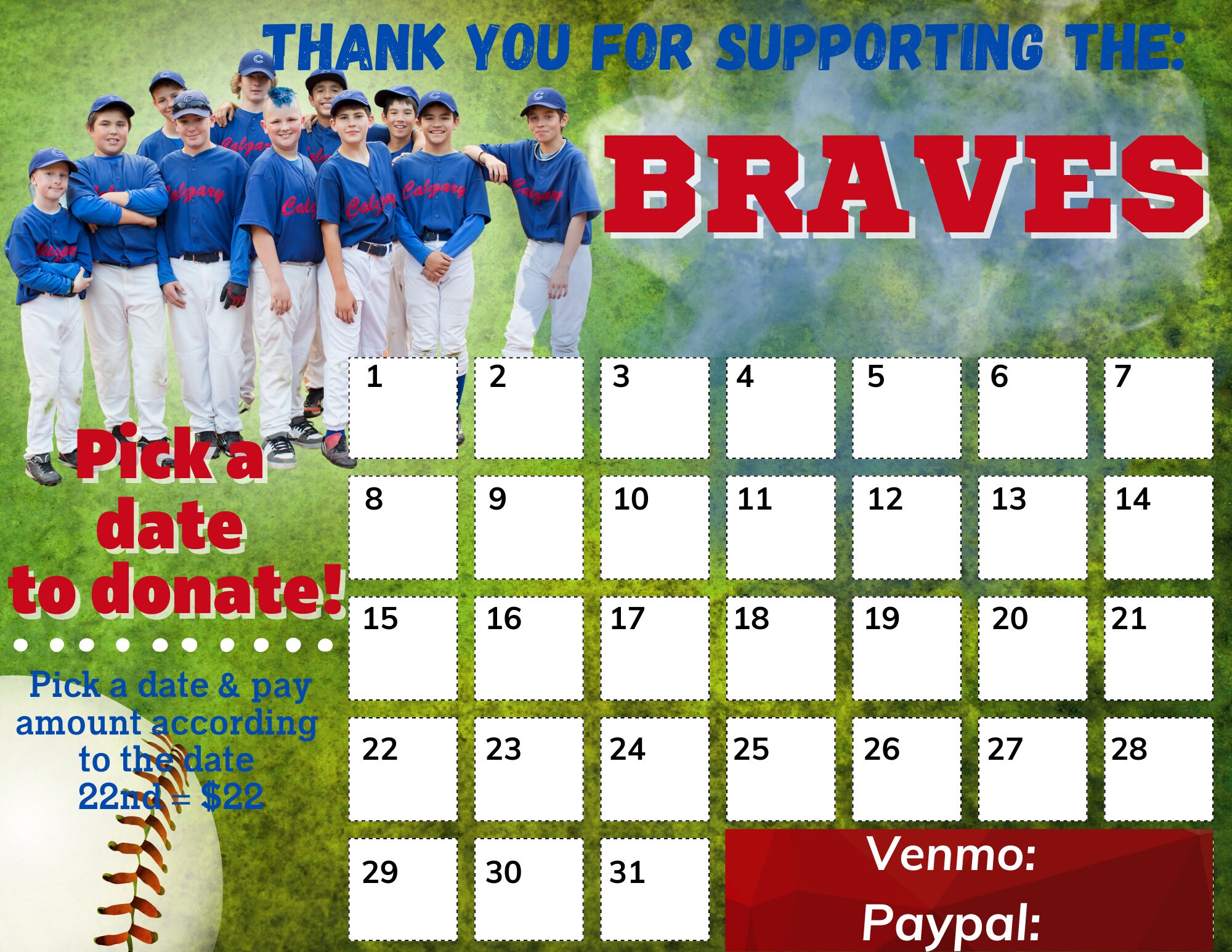 Customizable Baseball Calendar: Fundraiser for Team Trips, Tournaments ...