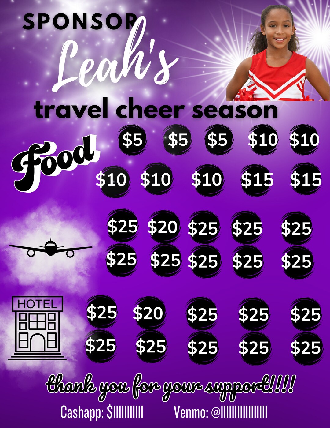 Support My Season Personalized Cheer Fundraiser, Custom Colors ...
