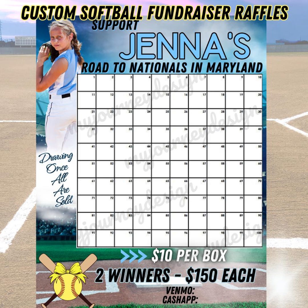 Custom Digital Softball Team Fundraiser Raffle - 50/50 Sponsor My ...