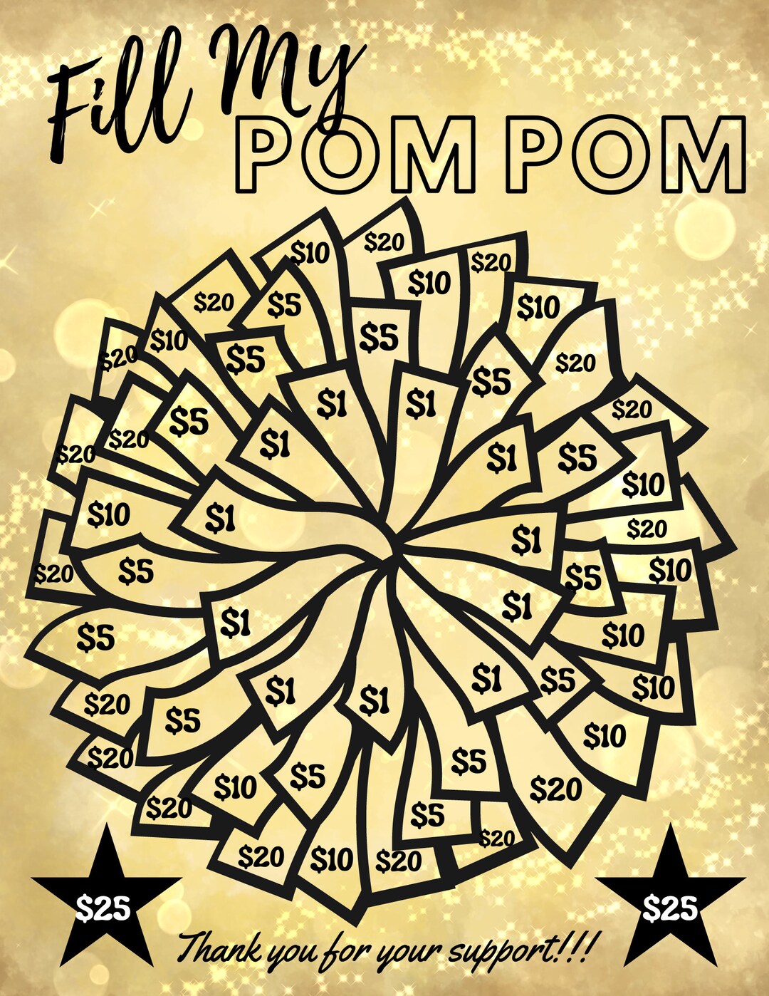 Sponsor My Cheerleader Cheer Fundraiser Printable FILL MY Pom-pom Cheer ...