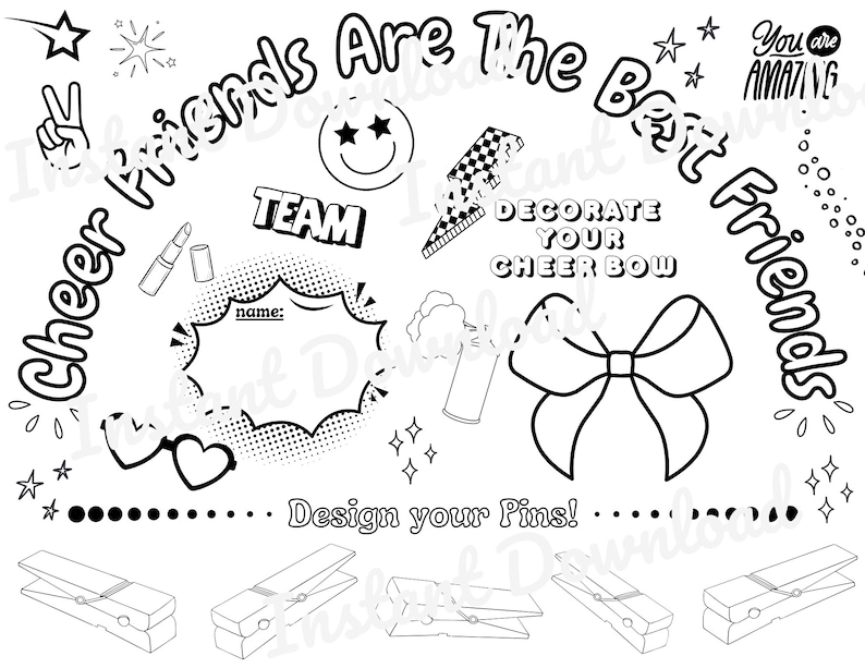 Cheerleading Coloring Page: Kids' Team Bonding Activity, Party Favor ...