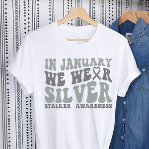 Stalker Awareness Shirt, Fight Stalker Walk Tees, Silver Ribbon Shirts ...