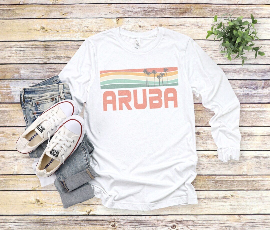Aruba Long Sleeve Shirt, Caribbean Long Sleeved Tee Shirt, Retro Beach ...