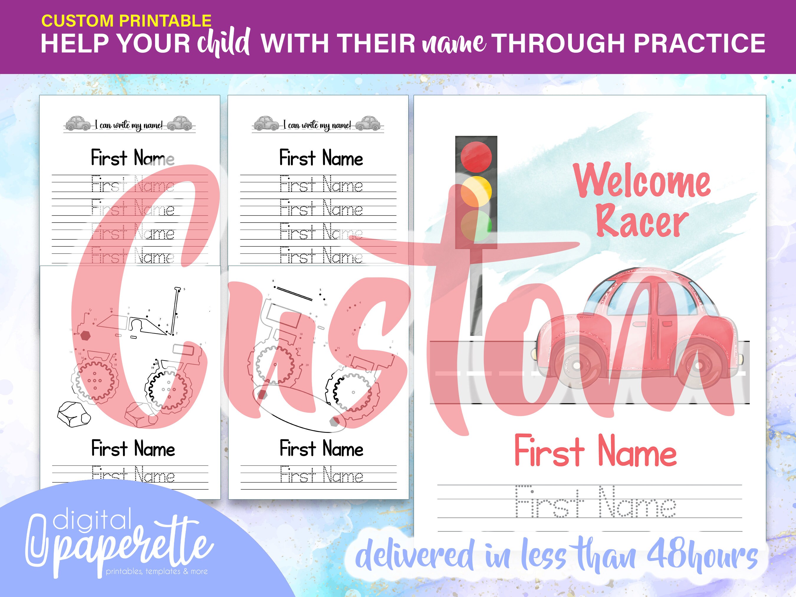Printable Custom Name Worksheet | Cars | Help Your Child With Their ...