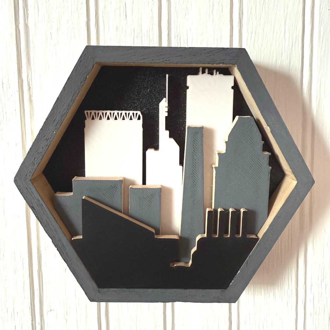 Baltimore Skyline Hexagon Wood Shadow Box Wall Art - Layered Cityscape ...