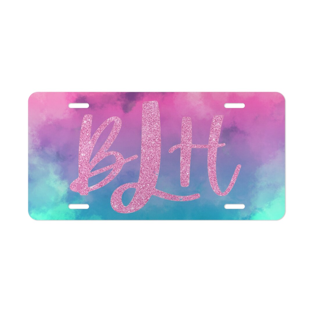 Custom Glitter Monogram Vanity Plate | Bubblegum Clouds | Aluminum ...