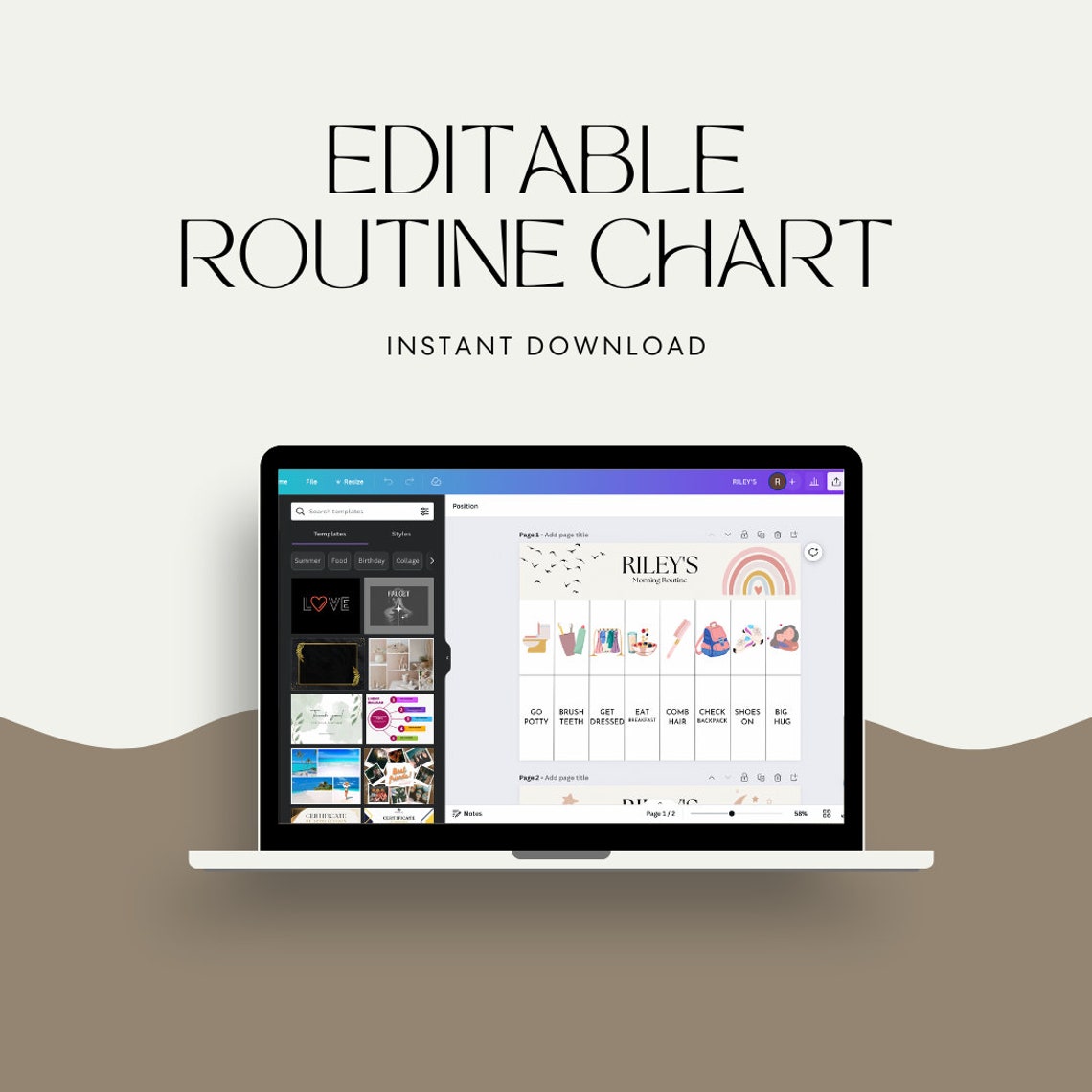 Editable Morning & Bedtime Routine Chart | Editable in Canva ...