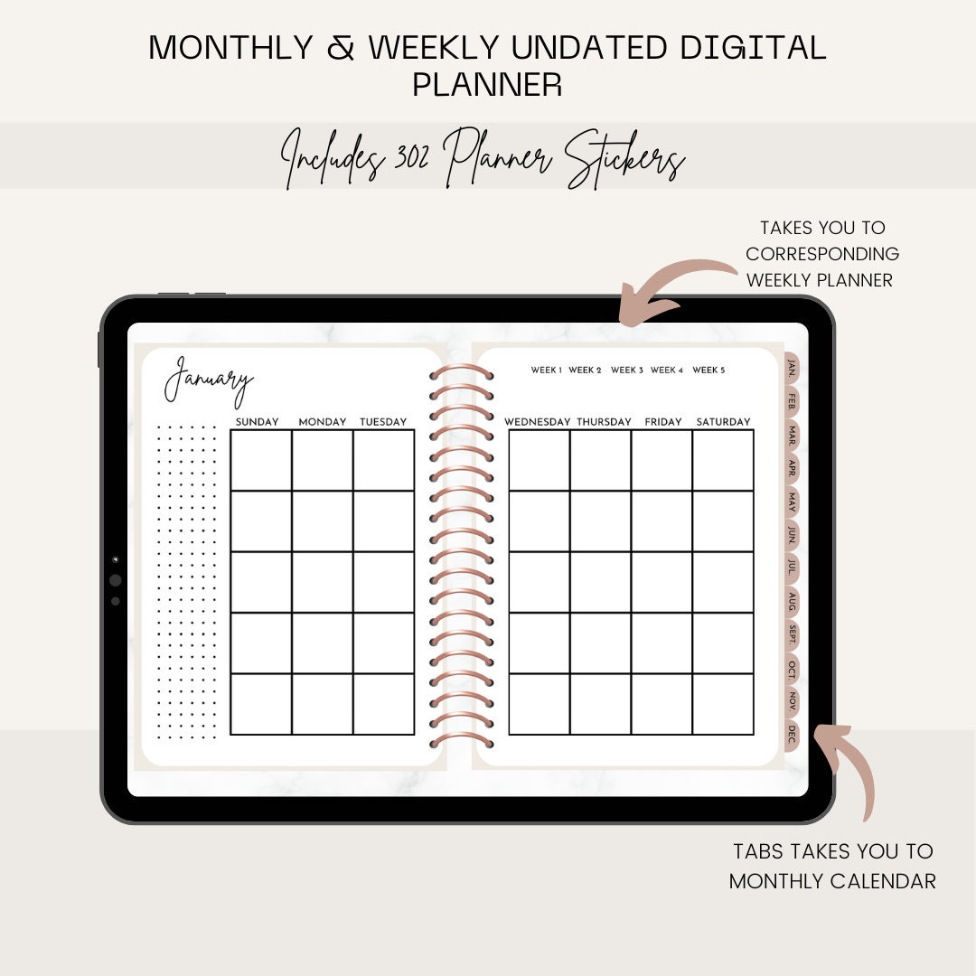 Minimal Digital Planner, Undated 2022 2023 Digital Planner, Planner ...