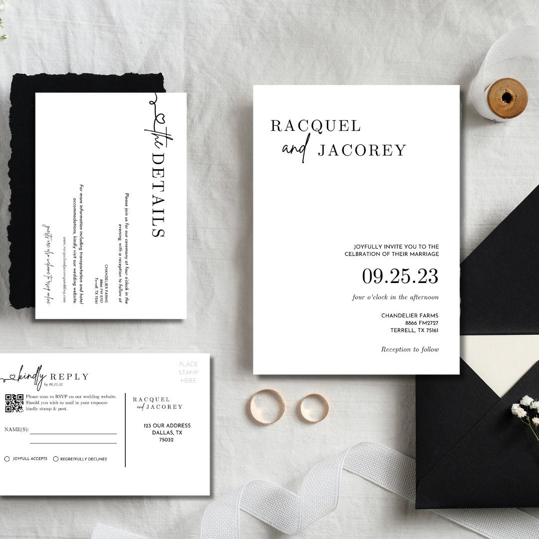 Polaroid Wedding Invitation Set, Editable Template, Classic Save the ...