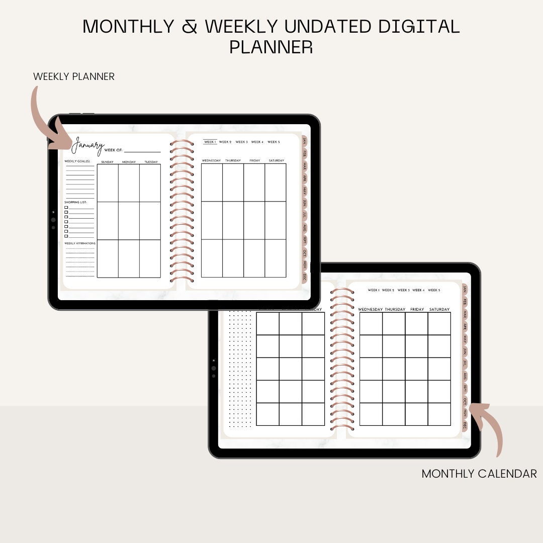 Minimal Digital Planner, Undated 2022 2023 Digital Planner, Planner ...