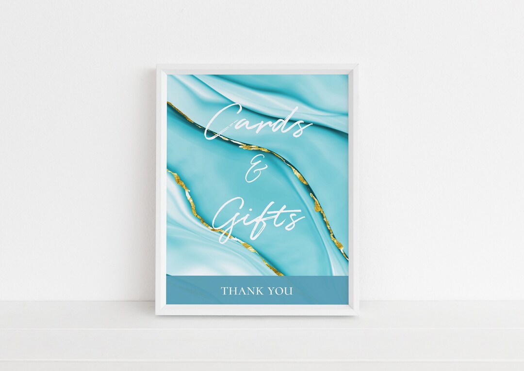 DIY Printable Card & Gift Table Sign Template, Summer Blue Wave, Custom ...