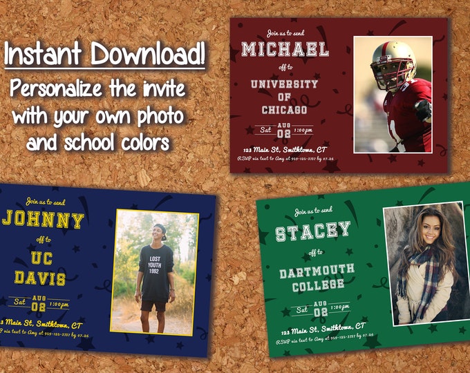 College Send off Editable Invitation Card, Custom Printable Template ...