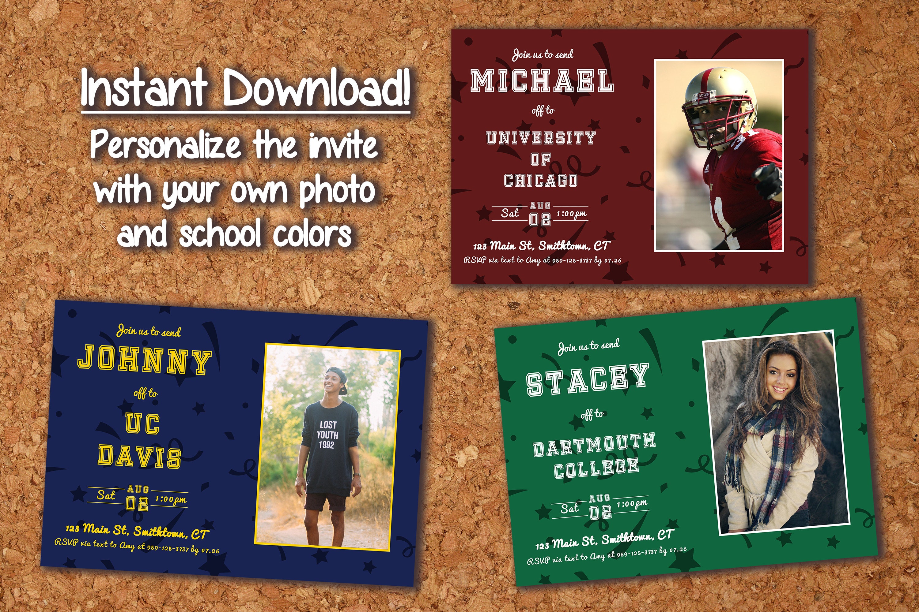 College Send off Editable Invitation Card, Custom Printable Template ...