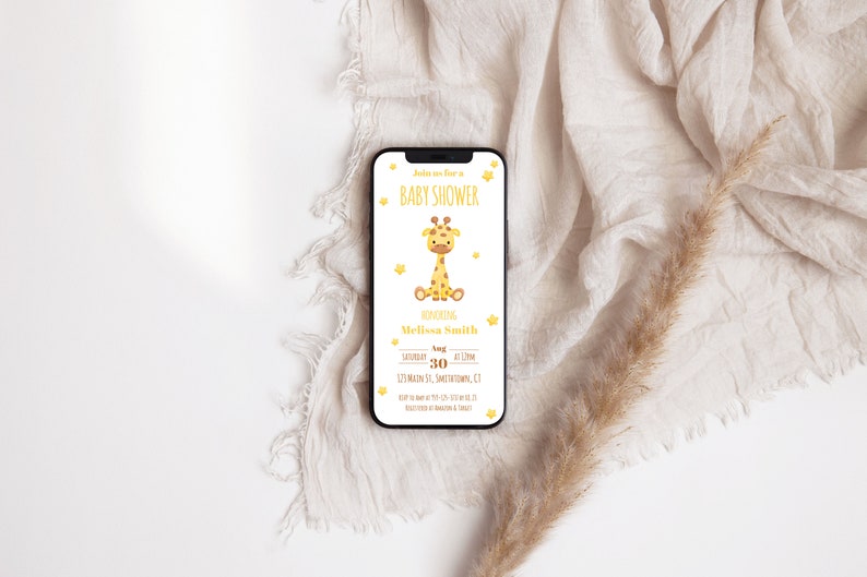 Editable Baby Giraffe Baby Shower Evite Template, Digital SMS ...