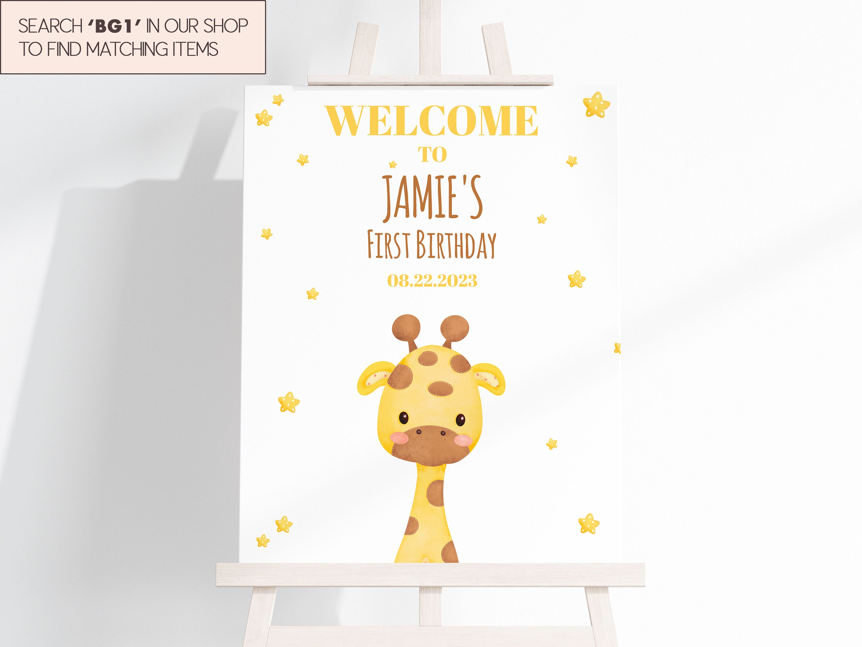 Editable Baby Giraffe Birthday Banner Template, Hanging Paper Card ...