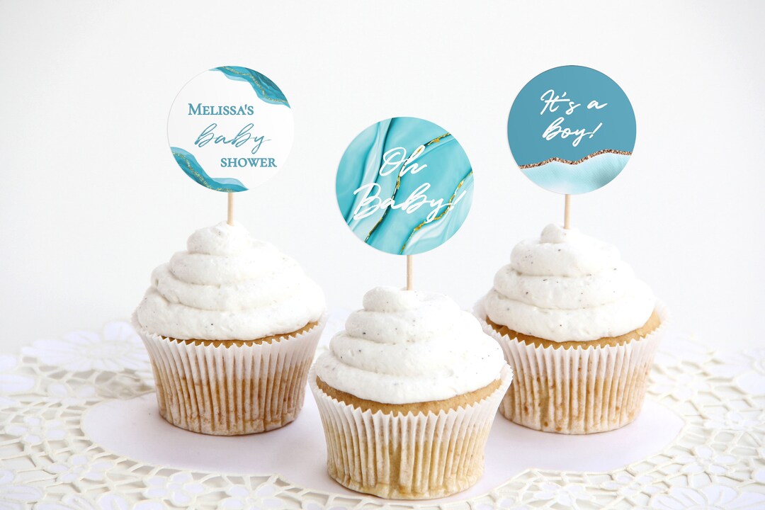 Blue Ocean Waves Baby Shower Cupcake Topper Template, DIY Printable ...