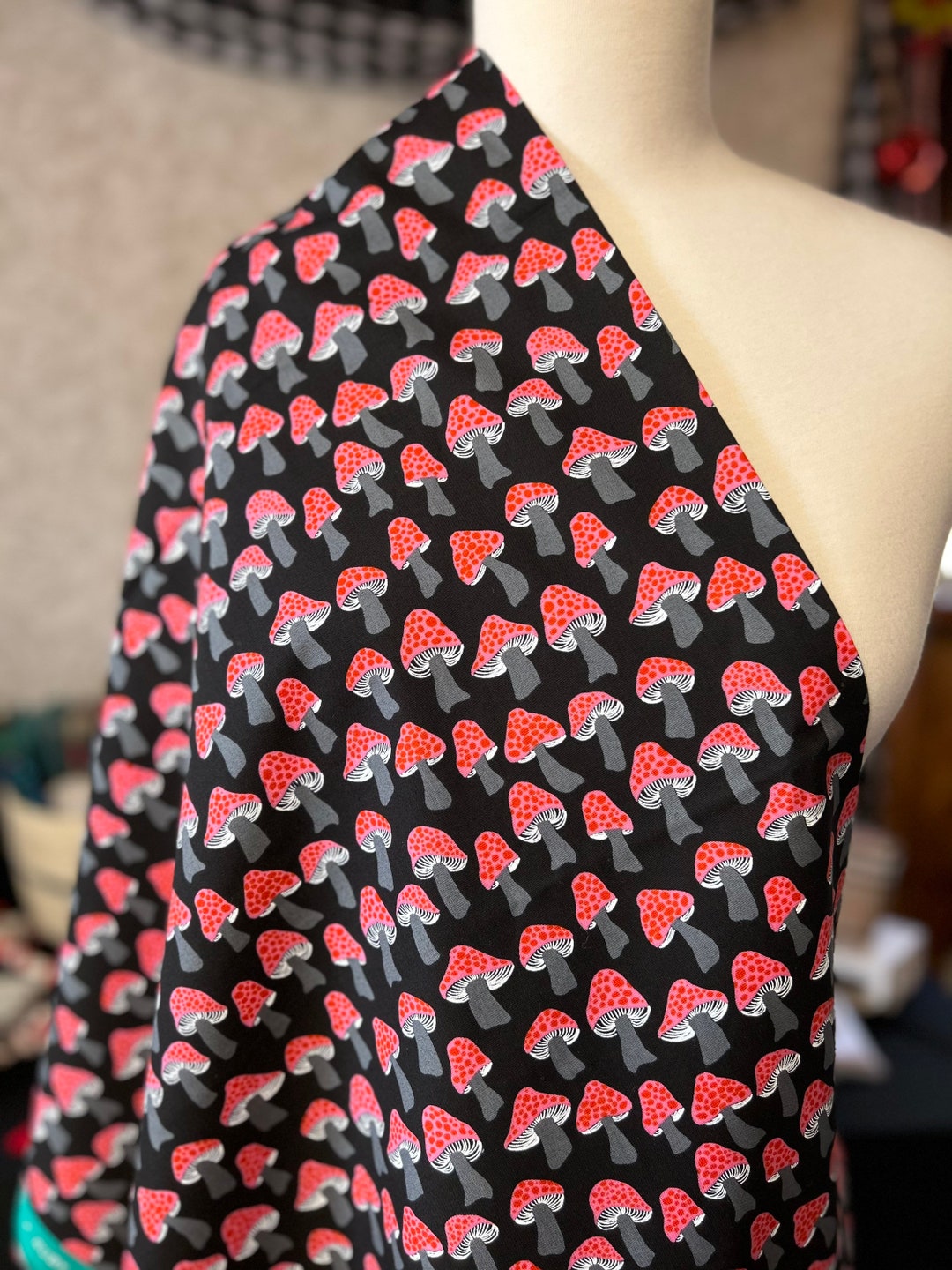 Firefly Ruby Star Novelty Mushrooms Black Fabric Sarah Watts - Etsy
