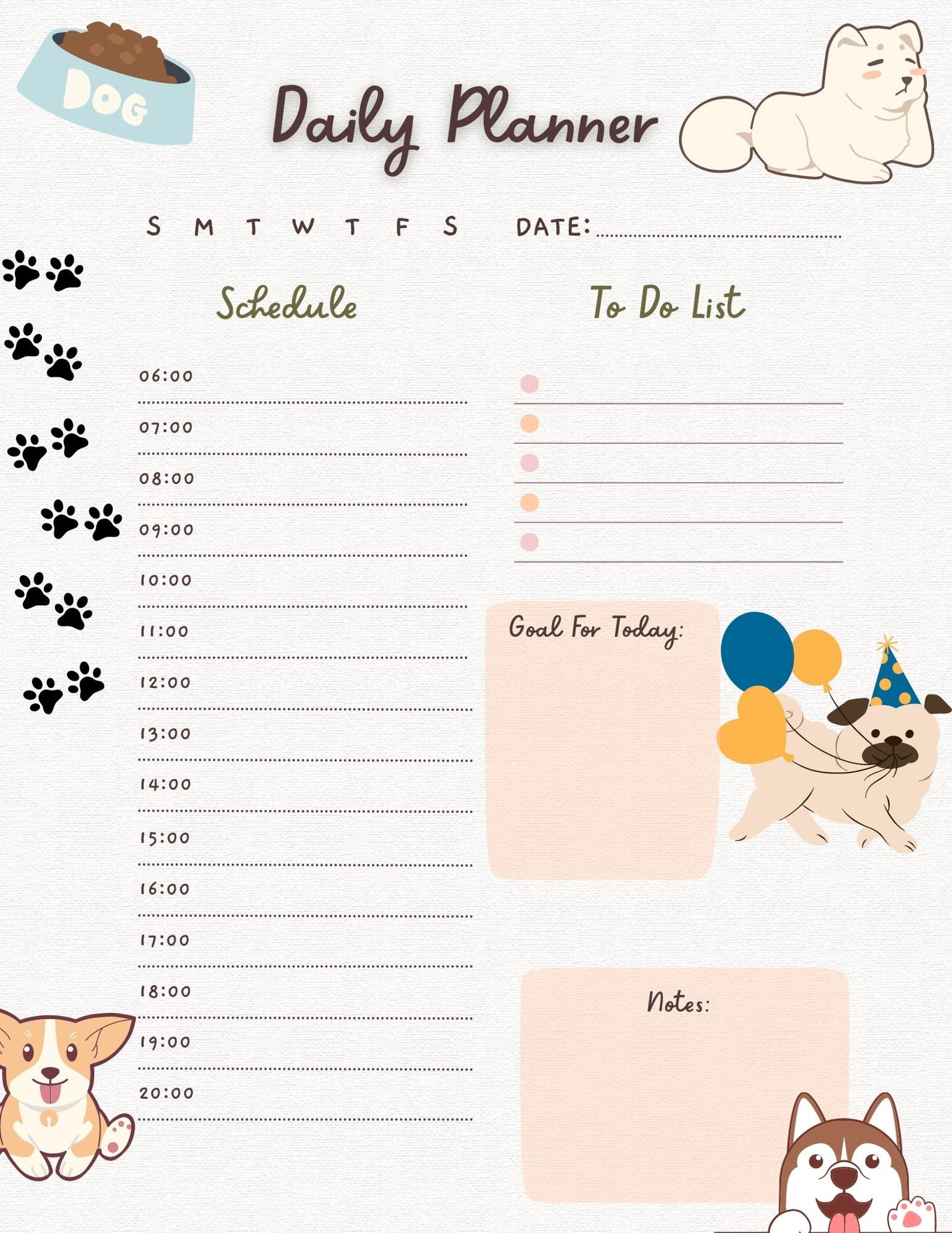 Dog Inspired Daily Planner, Puppy Daily Planner, Digital Planner ...