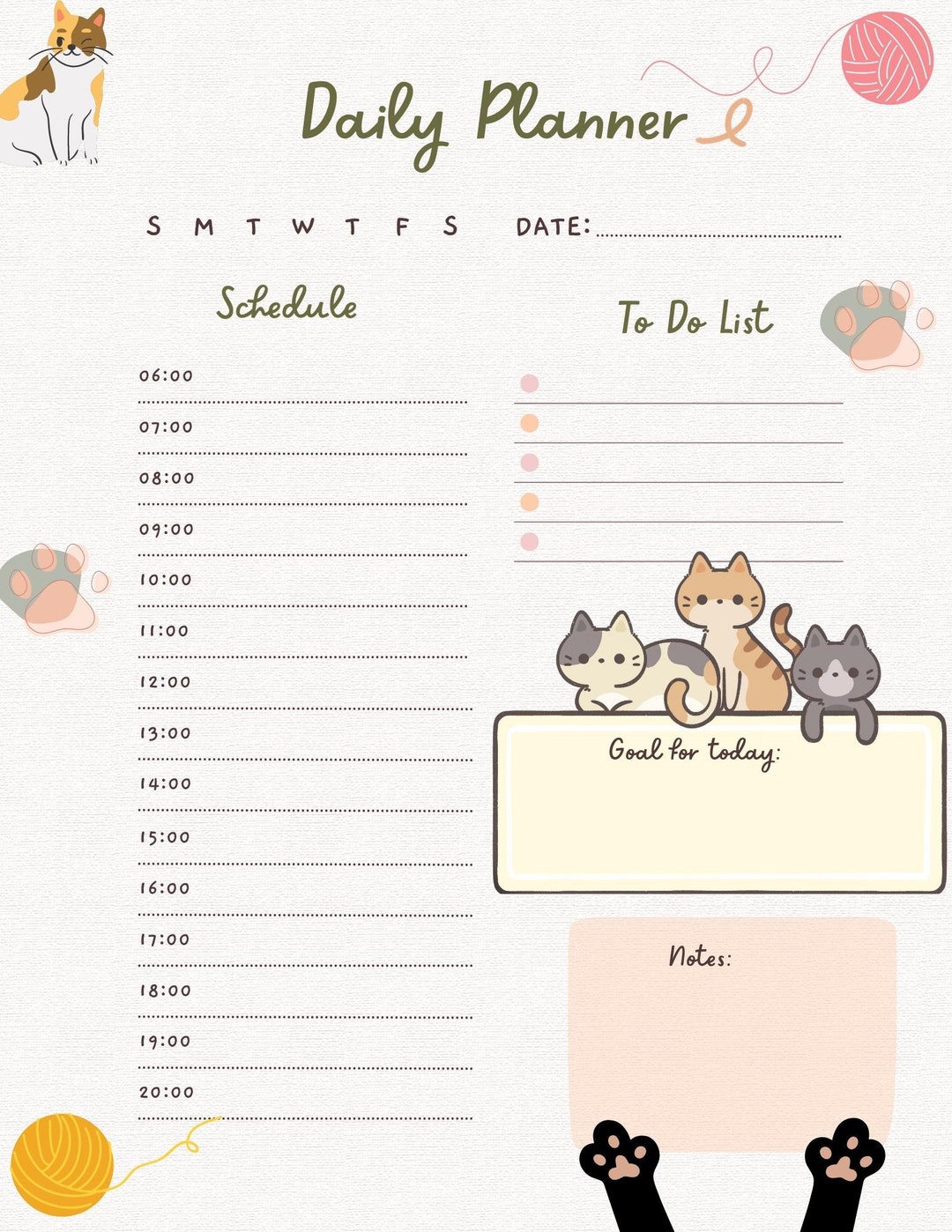 Cat Inspired Daily Planner, Neko Daily Planner, Digital Planner ...