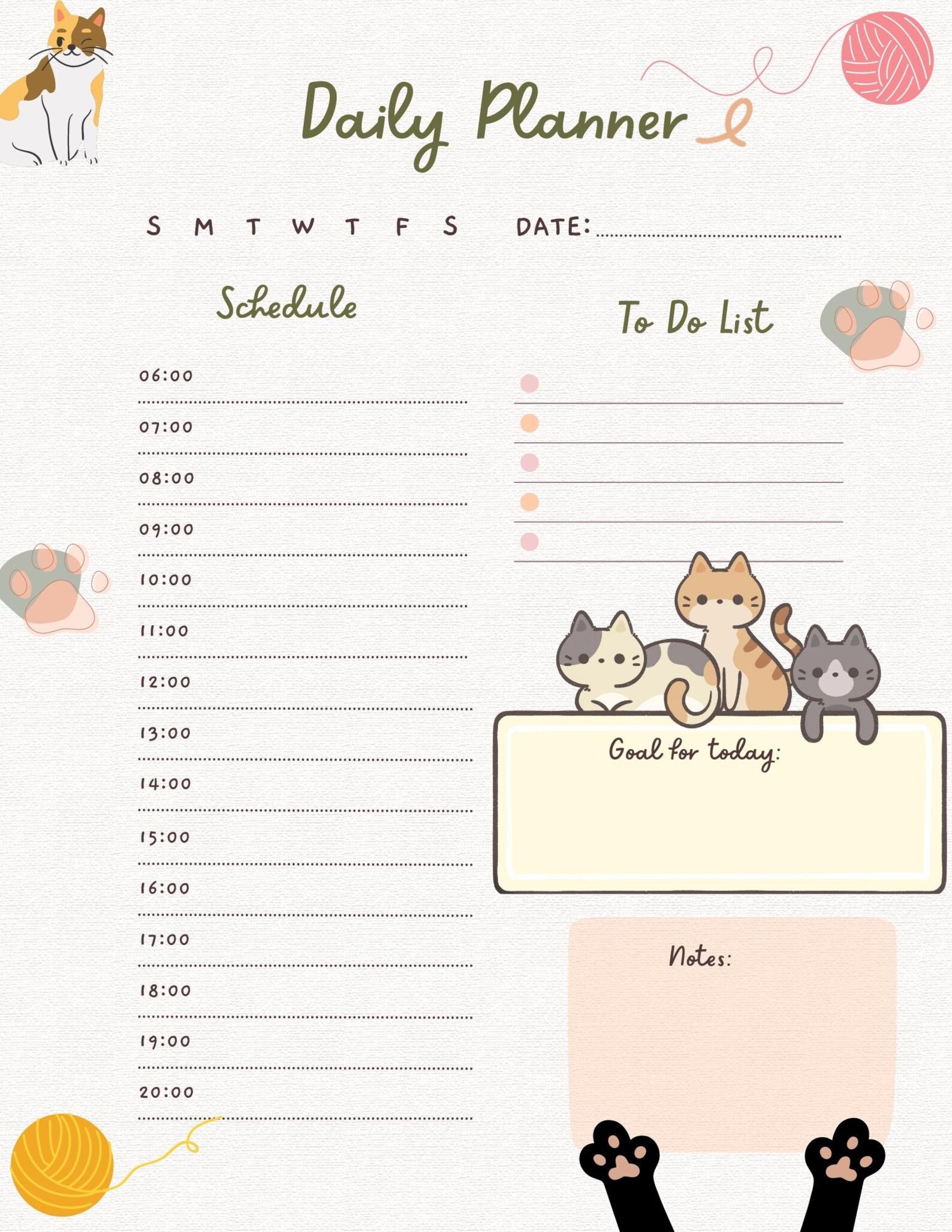 Cat Inspired Daily Planner, Neko Daily Planner, Digital Planner ...