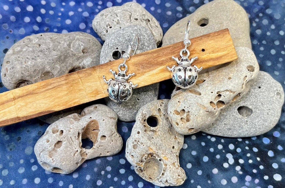 Ladybug Antique Silver Dangle Charm Earrings Cute Lovebug Insect Great ...