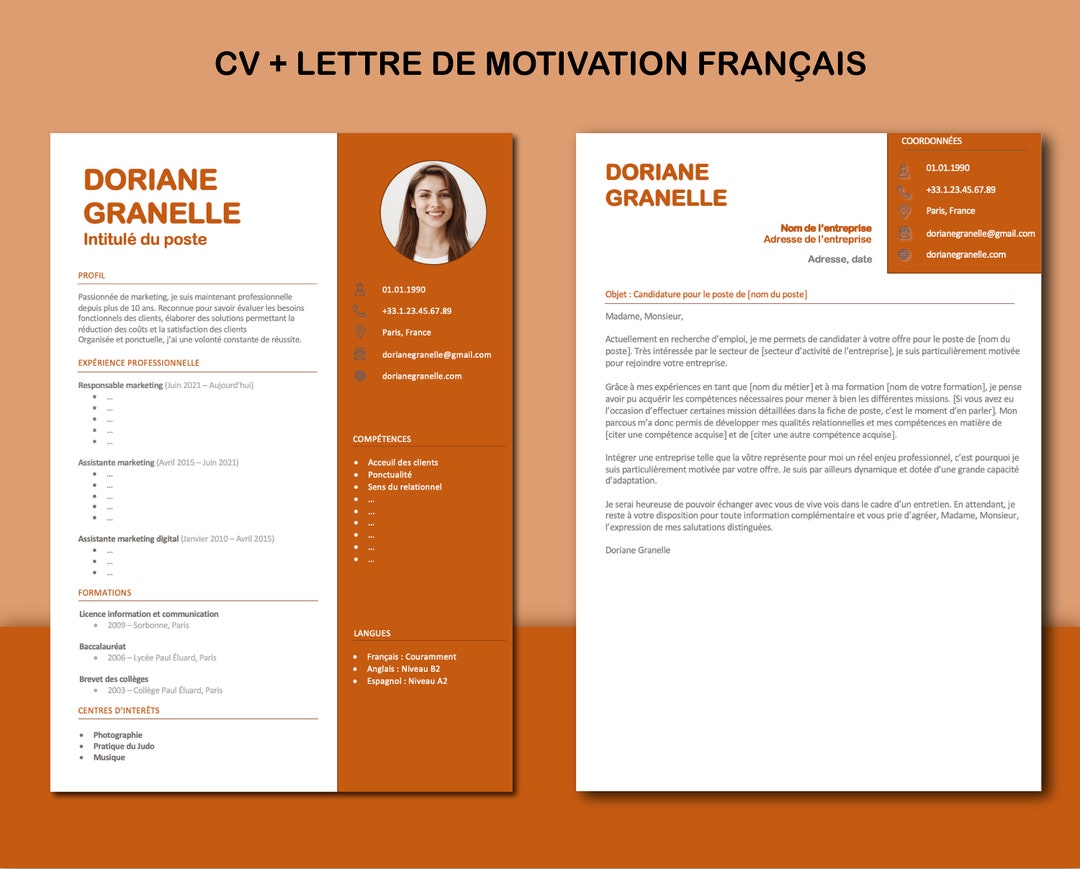 French Professional Resume Brown Resume Template Curriculum Vitae Word ...