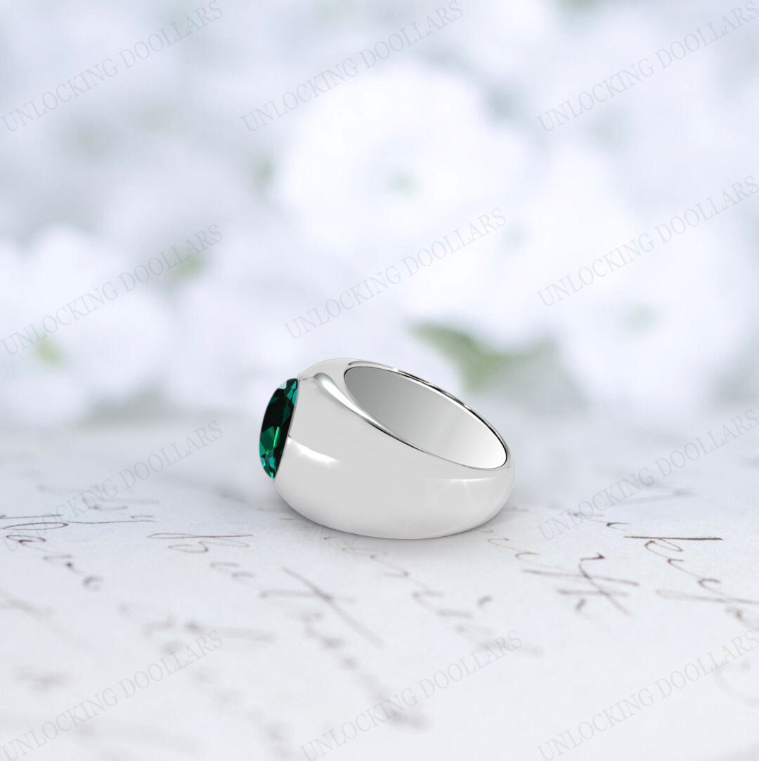 Bezel Set Emerald Engagement Ring Green Gemstone Signet Ring - Etsy