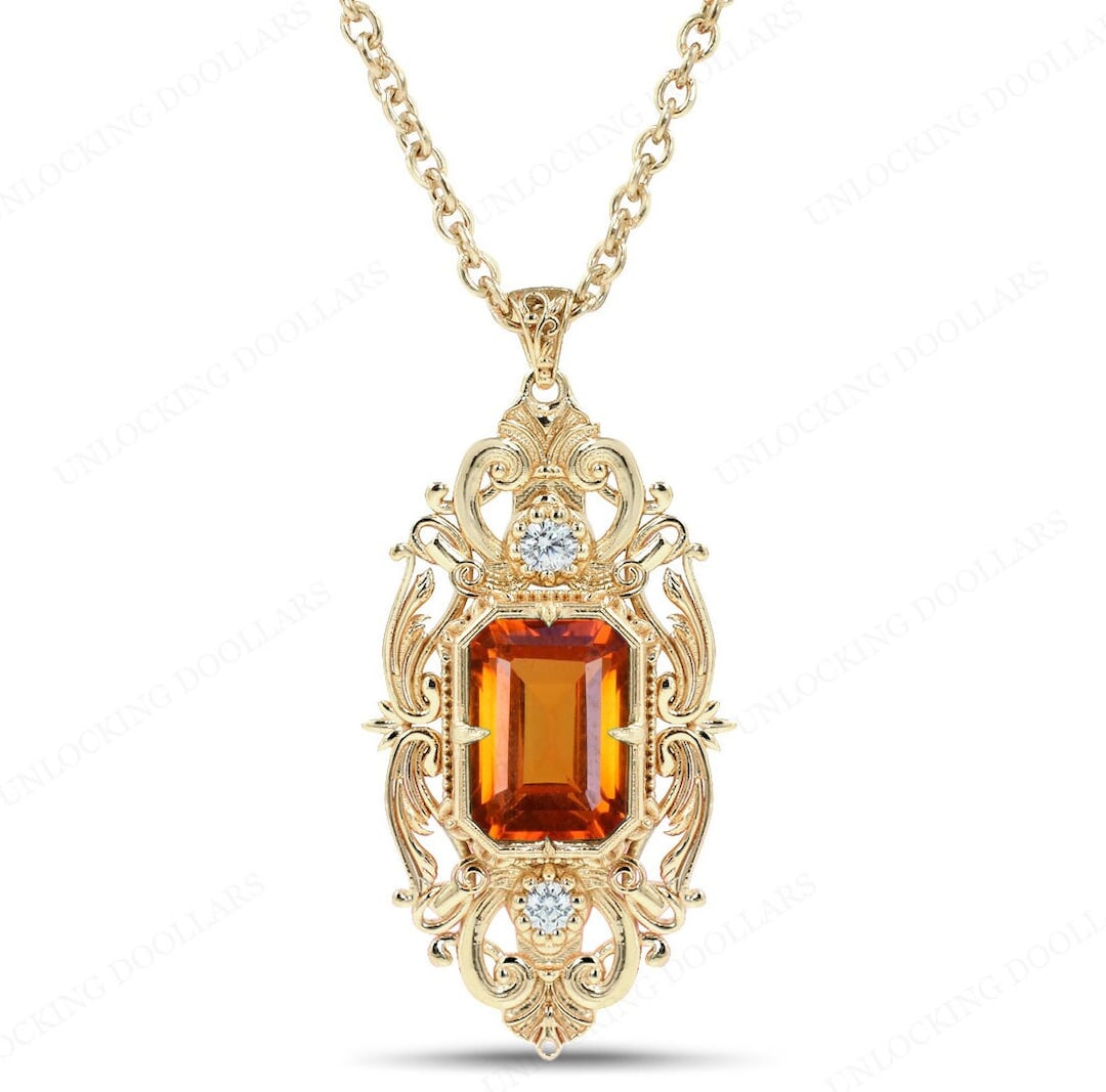 Vintage Orange Sapphire Pendant for Her 925 Sterling Silver Orange ...