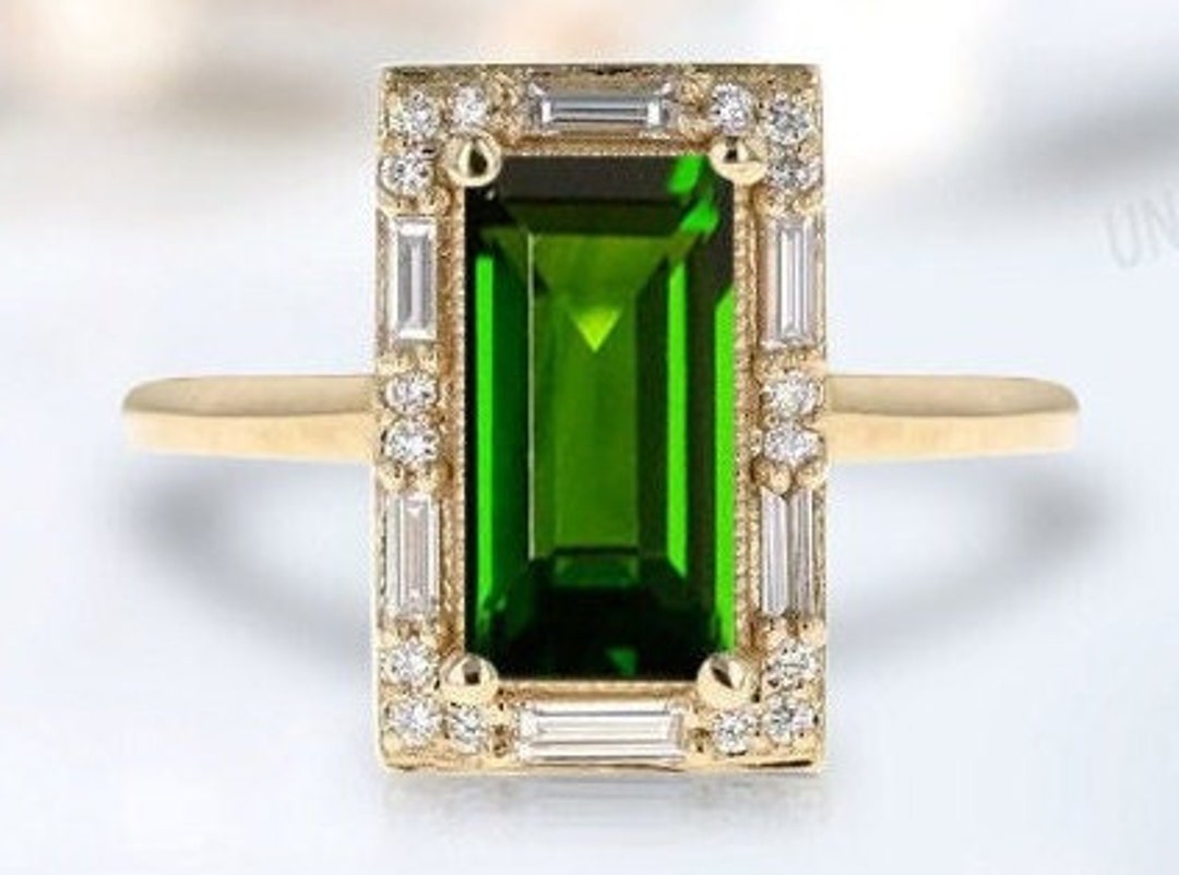 Art Deco Chrome Diopside Wedding Ring for Women 14K Gold Diopside ...