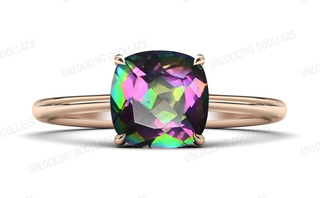 Bio Color Mystic Topaz Engagement Ring Cushion Cut Mystic Topaz Wedding ...