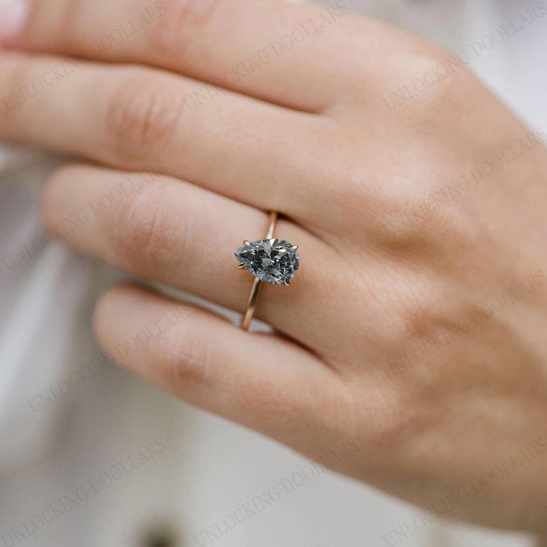 Dainty Grey Spinel Engagement Ring for Women Pear Cut Spinel - Etsy
