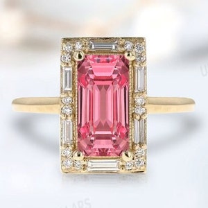 Padparadscha Engagement Ring for Women 925 Sterling Silver Padparadscha ...