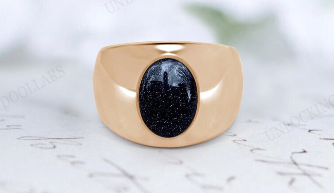 Bezel Set Blue Sandstone Engagement Ring for Women 925 Silver Blue ...