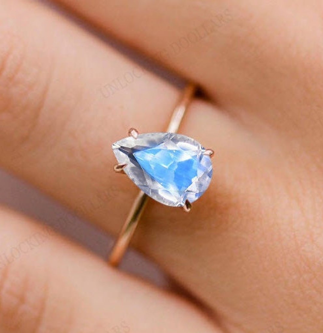 Minimalist Moonstone Wedding Ring for Women 925 Silver Moonstone Dainty ...