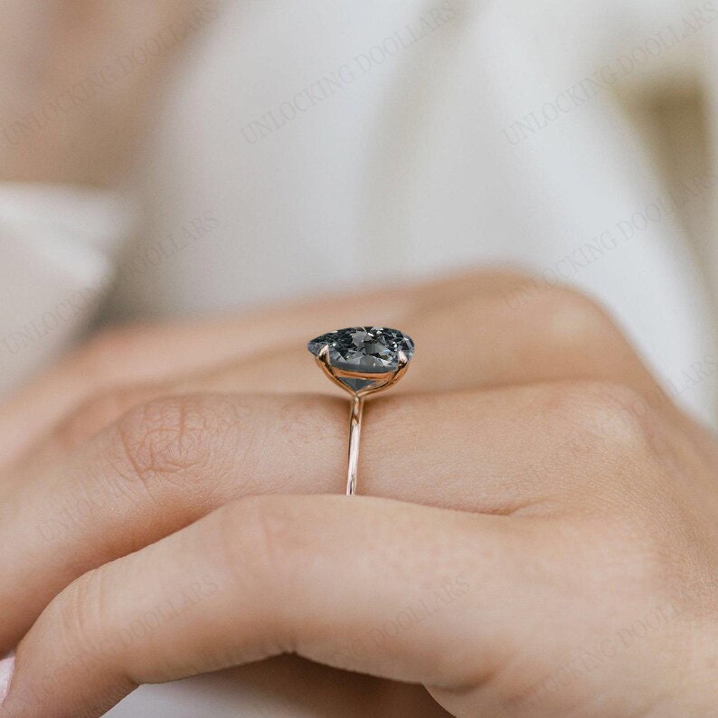 Dainty Grey Spinel Engagement Ring for Women Pear Cut Spinel - Etsy