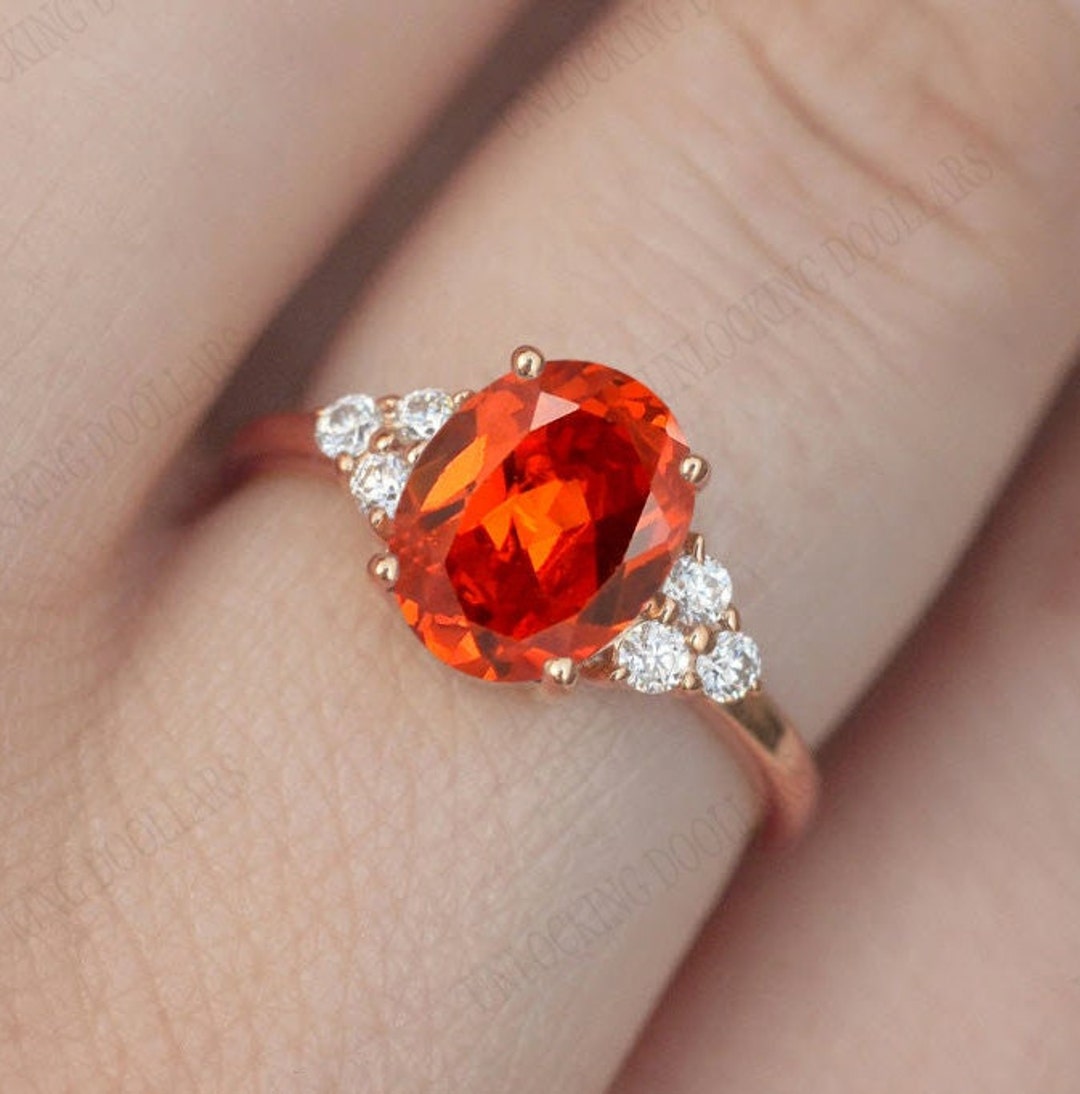 Vintage Orange Sapphire Engagement Ring Art Deco Oval Cut Sapphire ...